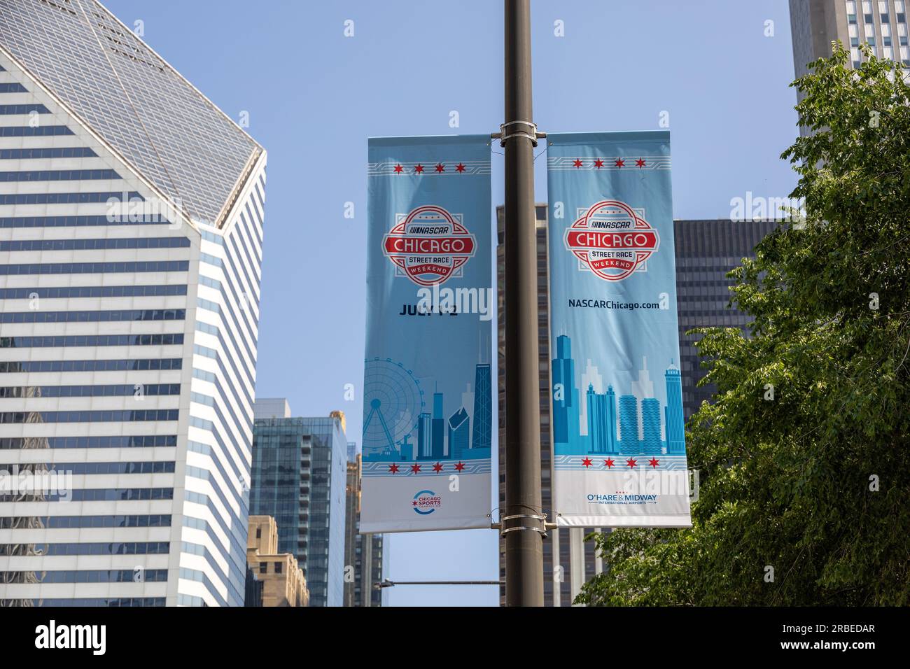 Lampost Flags Advertising Nascar Chicago Street Race On South Michigan ...