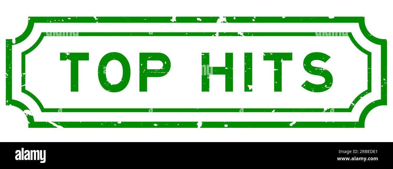 Grunge green top hits word rubber seal stamp on white background Stock ...