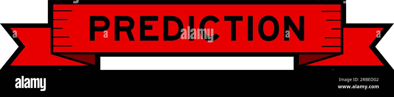 Ribbon label banner with word prediction in red color on white ...