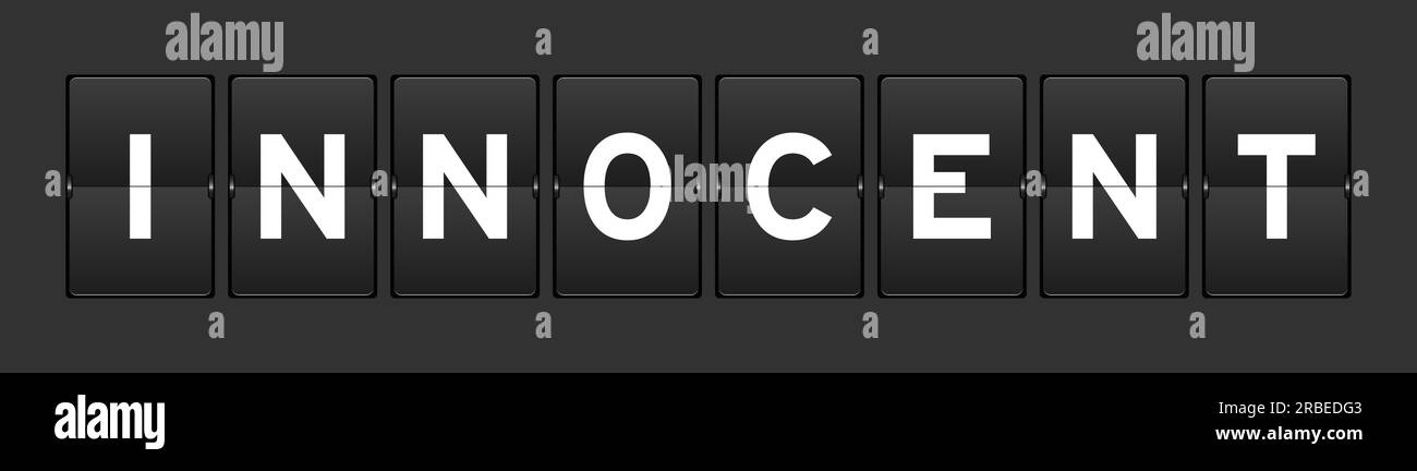 Black color analog flip board with word innocent on gray background ...