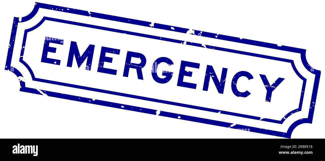 Grunge blue emergency word rubber seal stamp on white background Stock ...