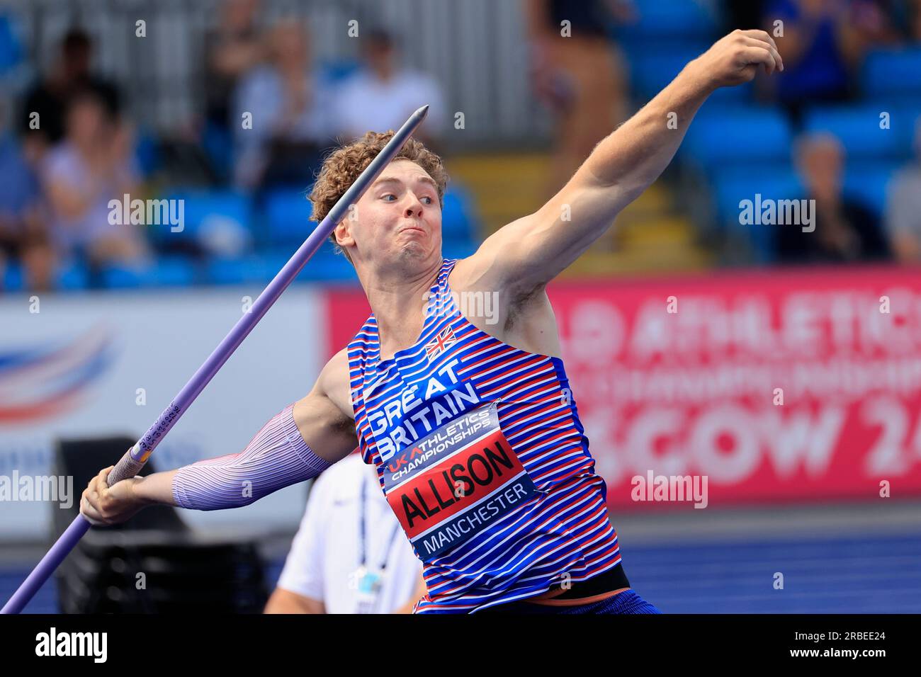 Michael Allison throws the javelin during the UK Athletics ...