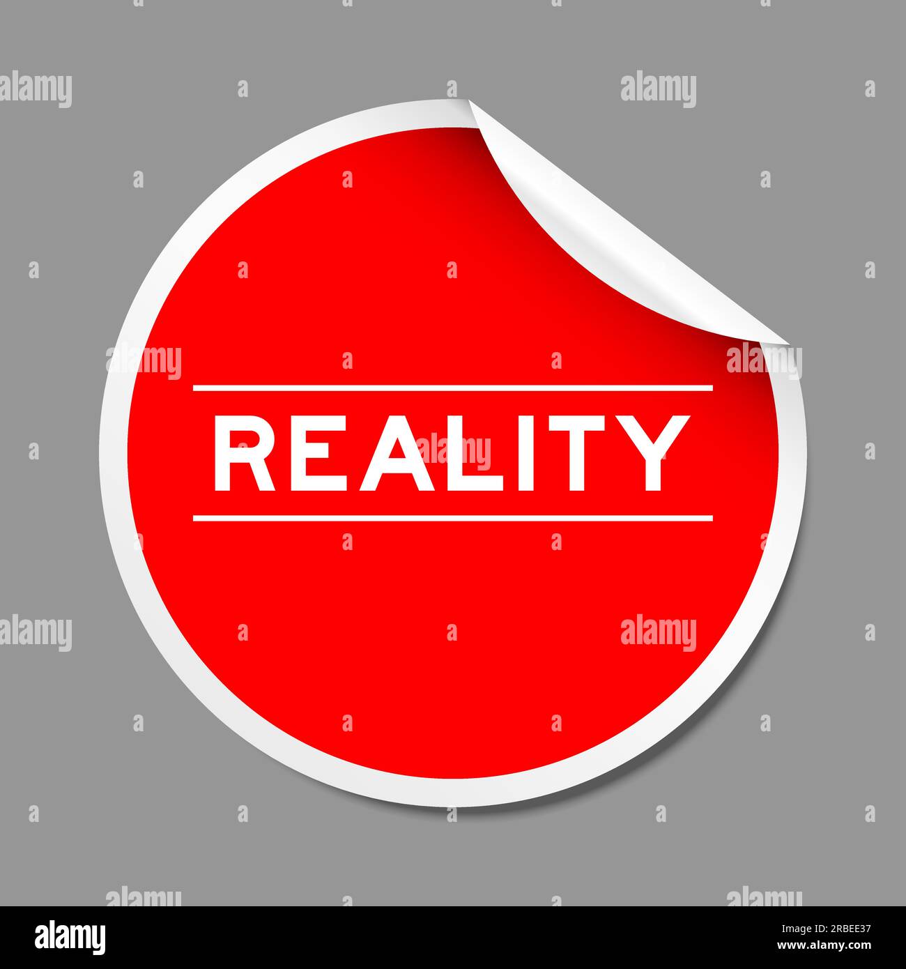 Red color peel sticker label with word reality on gray background Stock ...