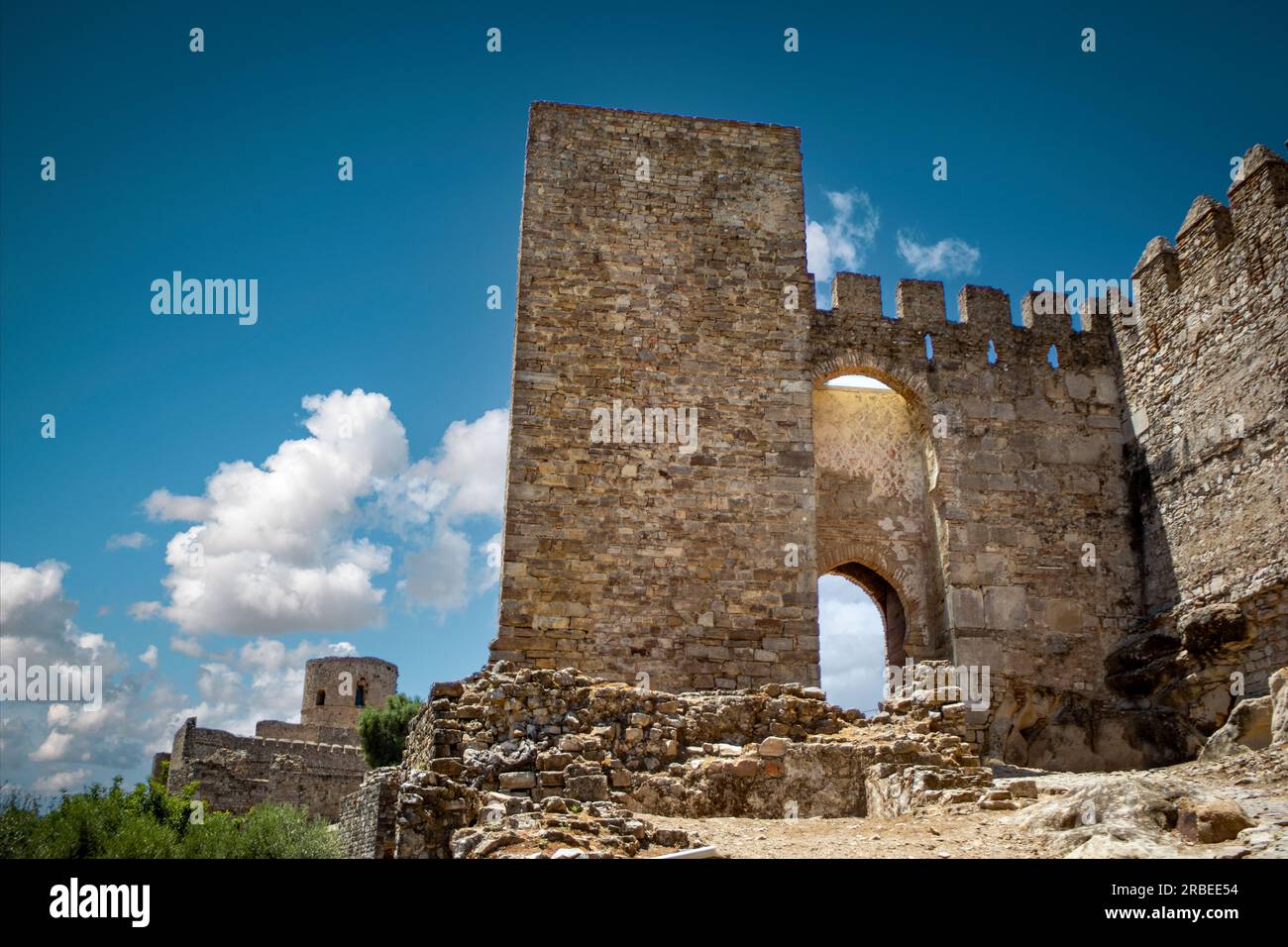 Main entrance gate of the 15th century medieval castle of Jimena de la ...