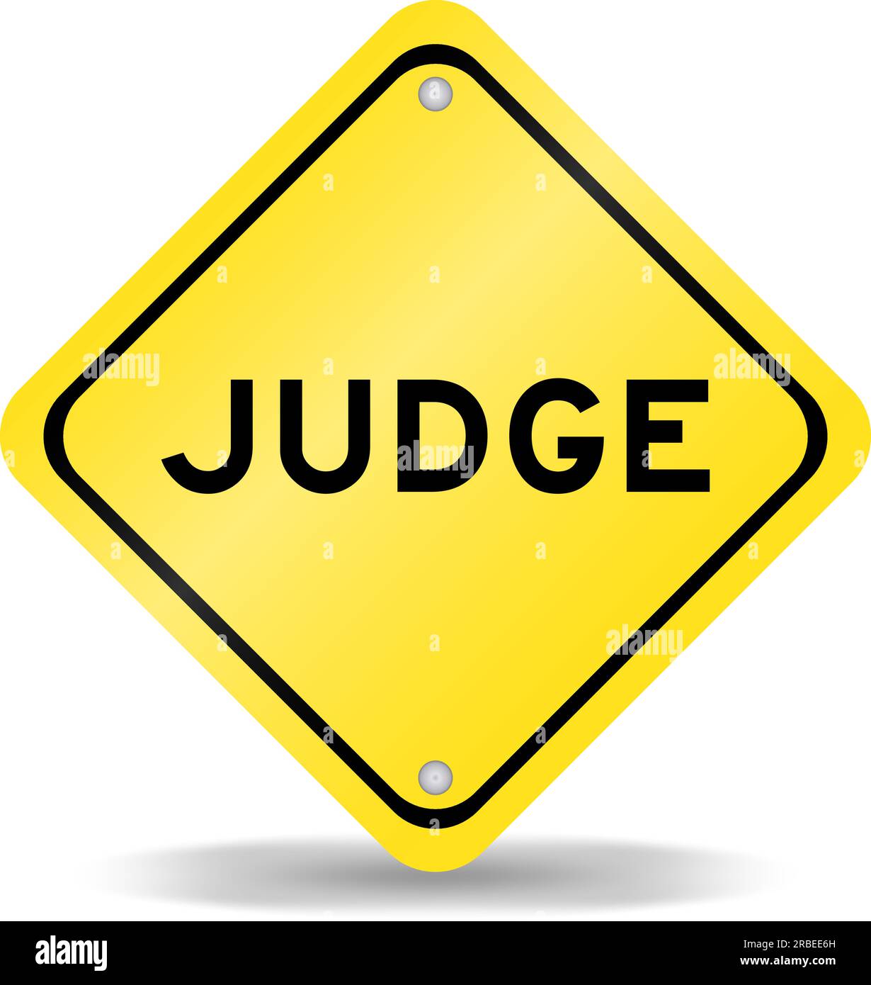 Yellow color transportation sign with word judge on white background ...