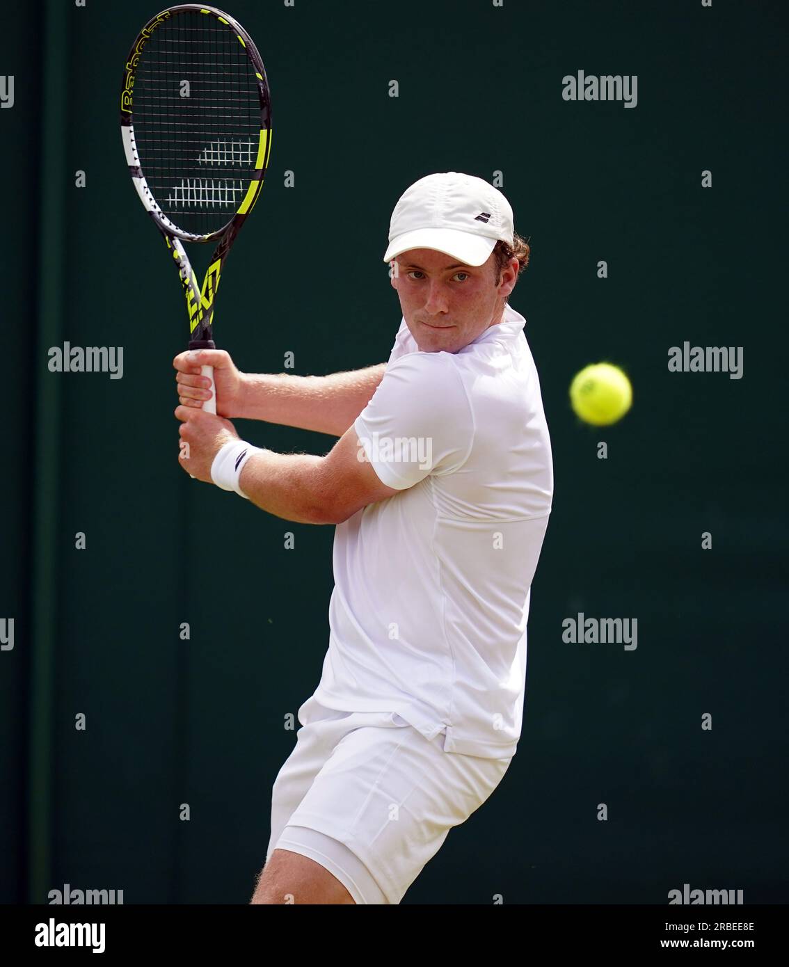 Luca Pow in action in the Boys singles on day seven of the 2023 ...