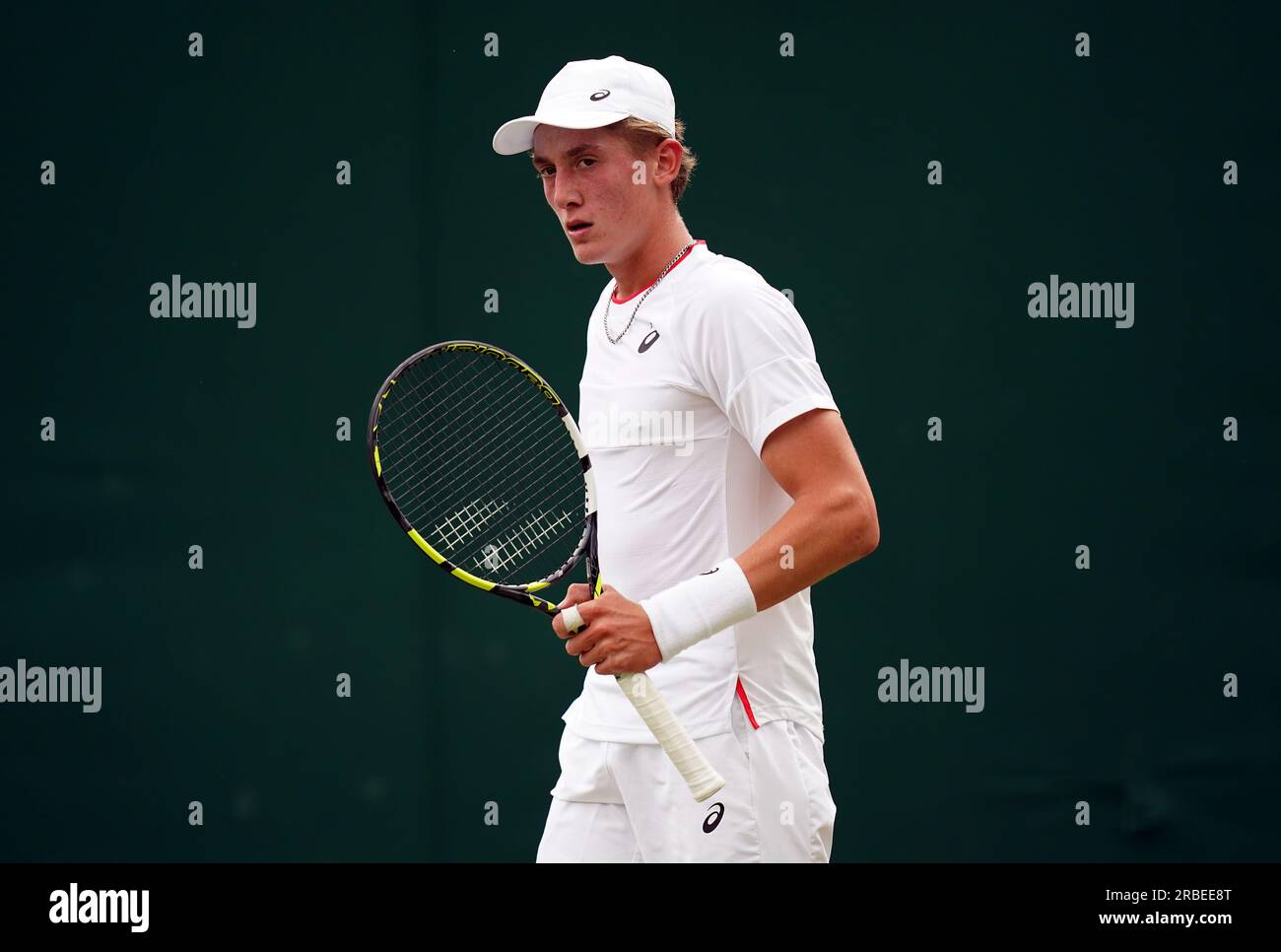 Henry Searle in action in the Boys singles on day seven of the 2023 ...