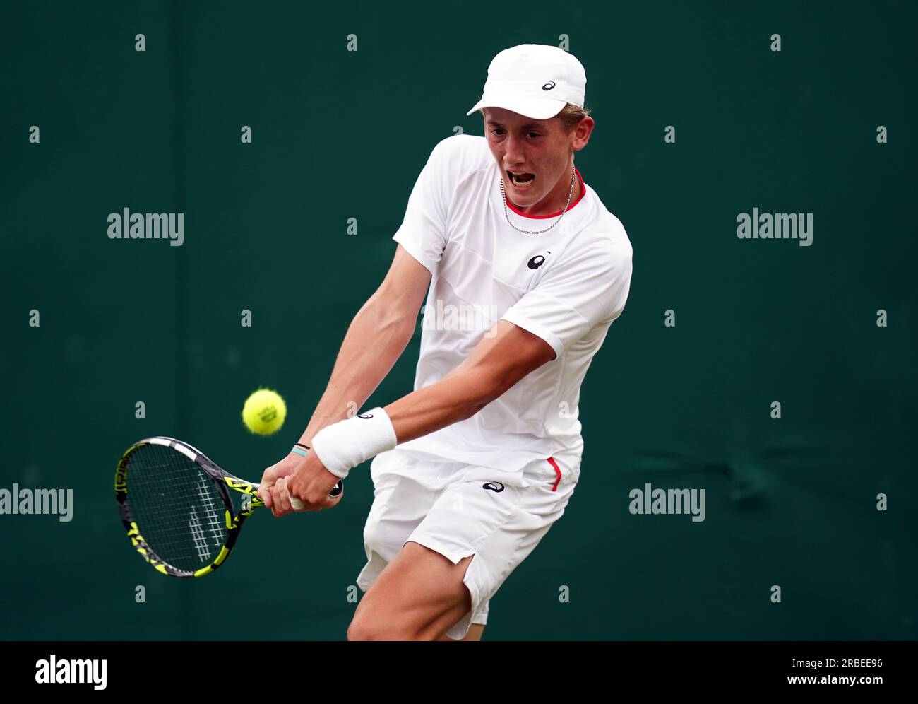 Henry Searle in action in the Boys singles on day seven of the 2023 ...