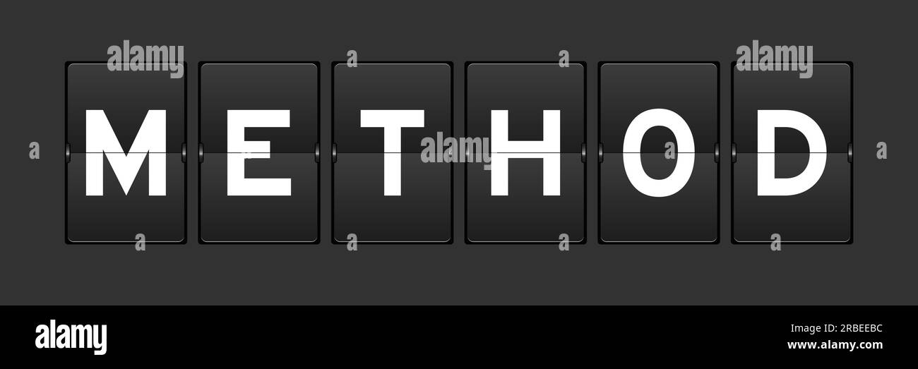 Black color analog flip board with word method on gray background Stock ...