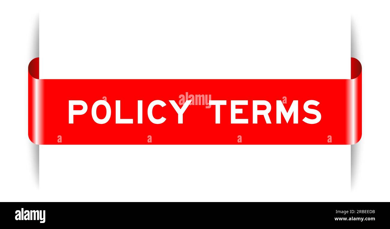 Red color inserted label banner with word policy terms on white ...