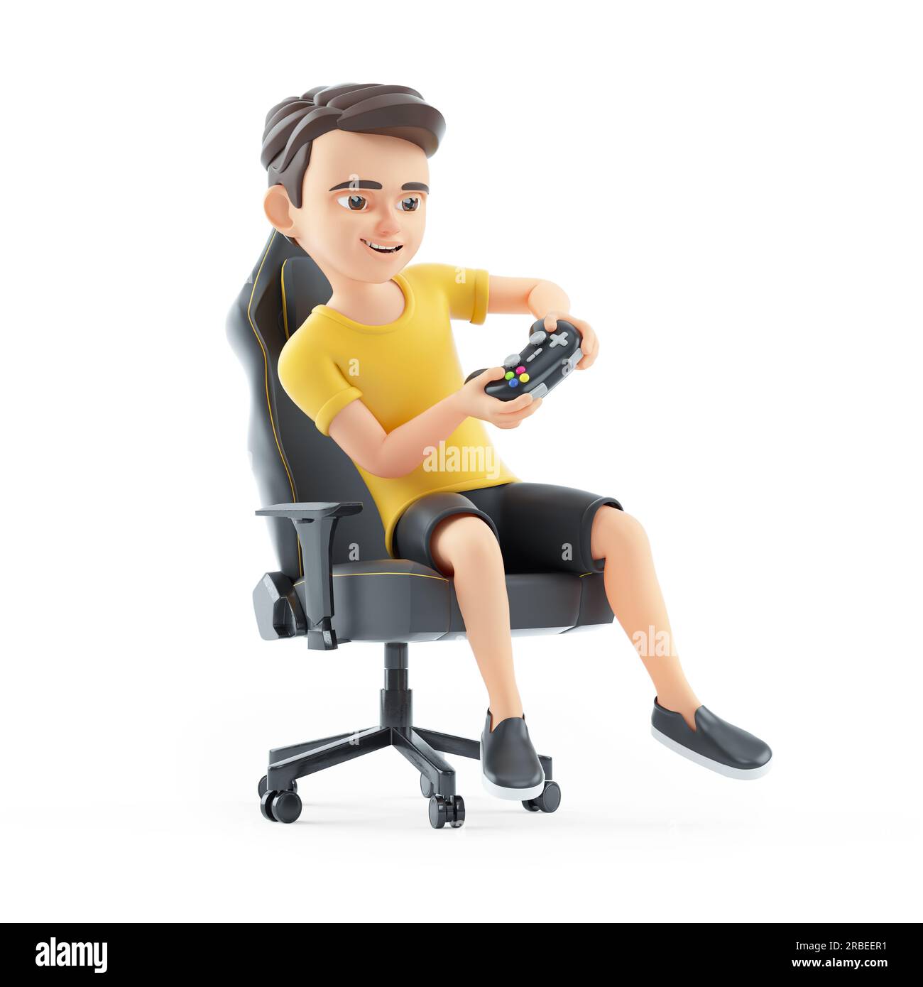 3d boy playing video game, illustration isolated on white background ...