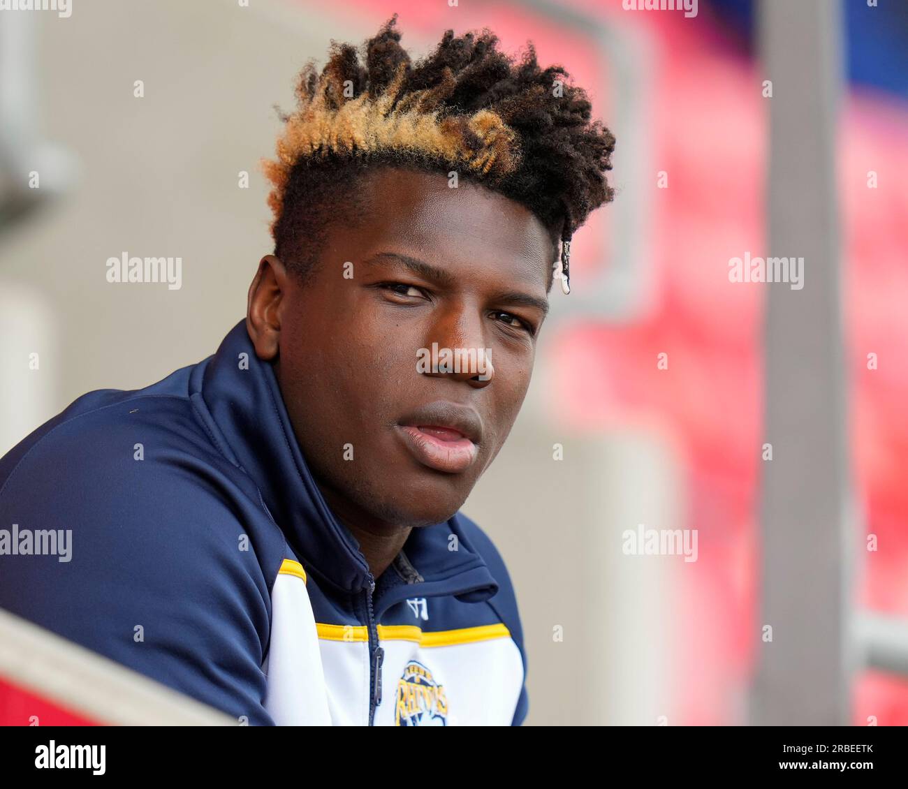 Justin Sangare of Leeds Rhinos before the Betfred Super League Round 18 ...