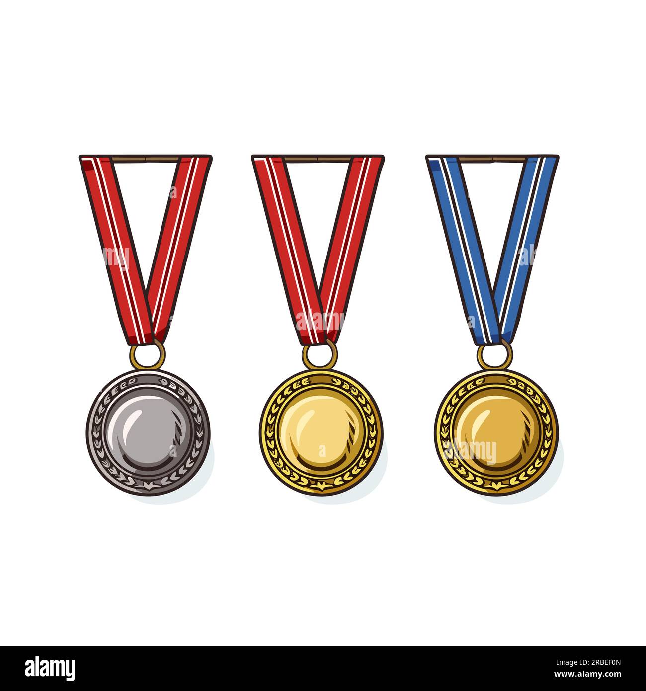 Medals. Golden silver bronze madal hand-drawn comic illustration ...