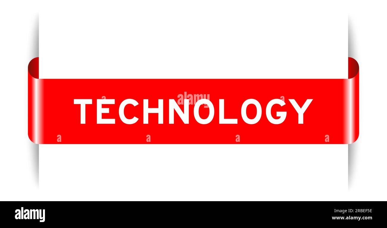 Red color inserted label banner with word technology on white ...