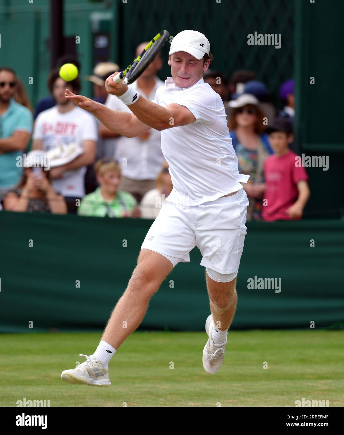 Luca Pow during the boys singles on day seven of the 2023 Wimbledon ...