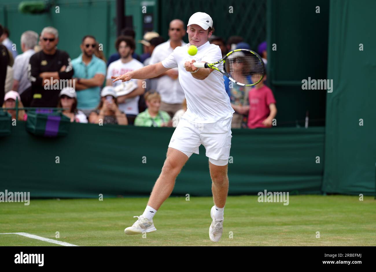 Luca Pow during the boys singles on day seven of the 2023 Wimbledon ...