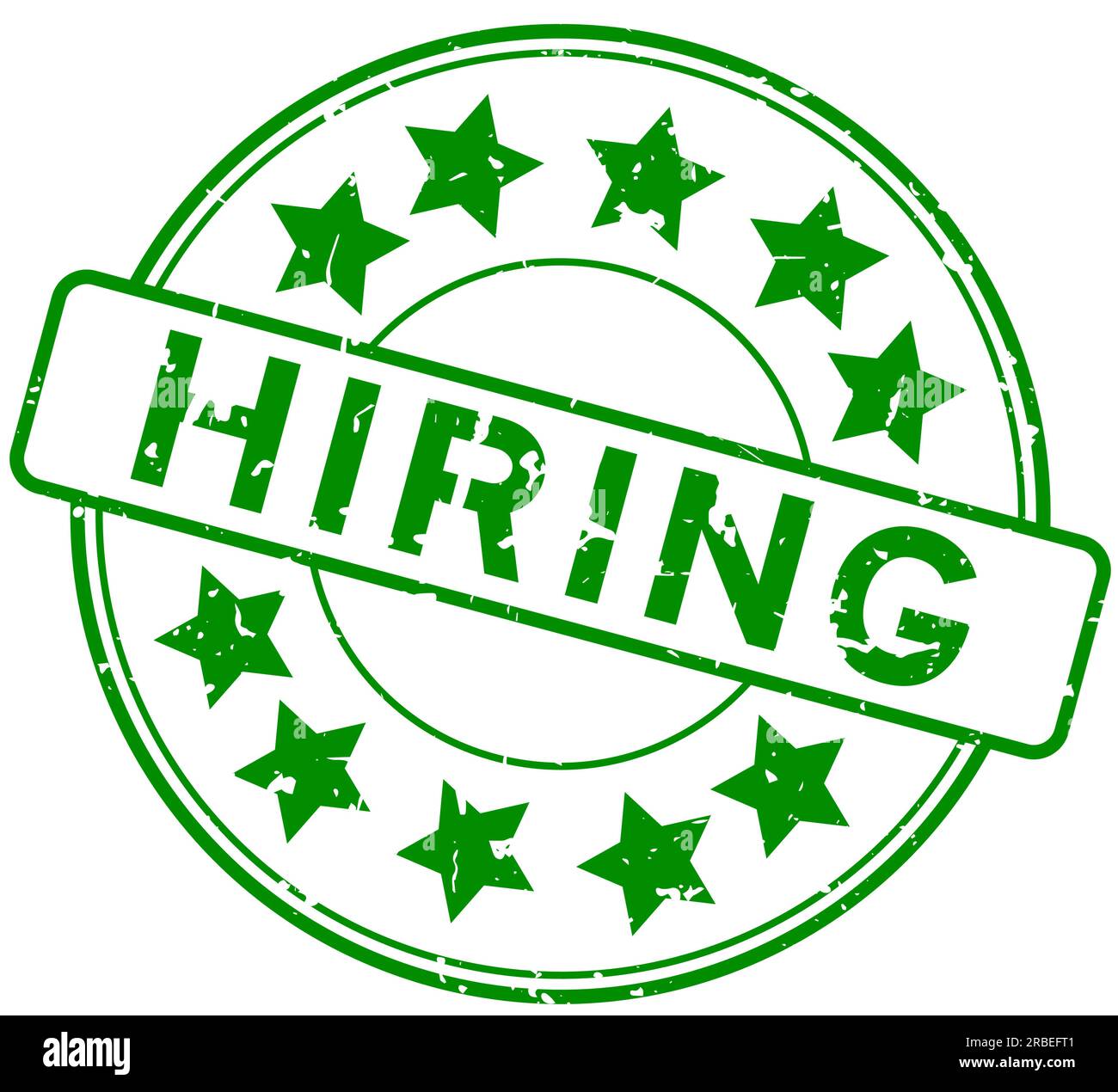 Grunge green hiring word with star icon round rubber seal stamp on ...