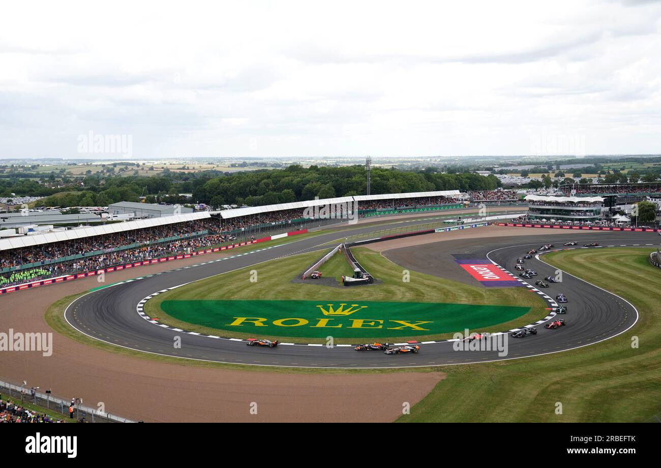 McLaren's Lando Norris leads around the Luffield corner on the opening ...