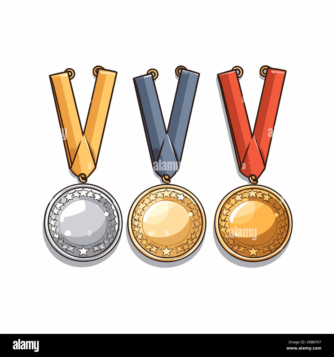 Medals. Golden silver bronze madal hand-drawn comic illustration ...
