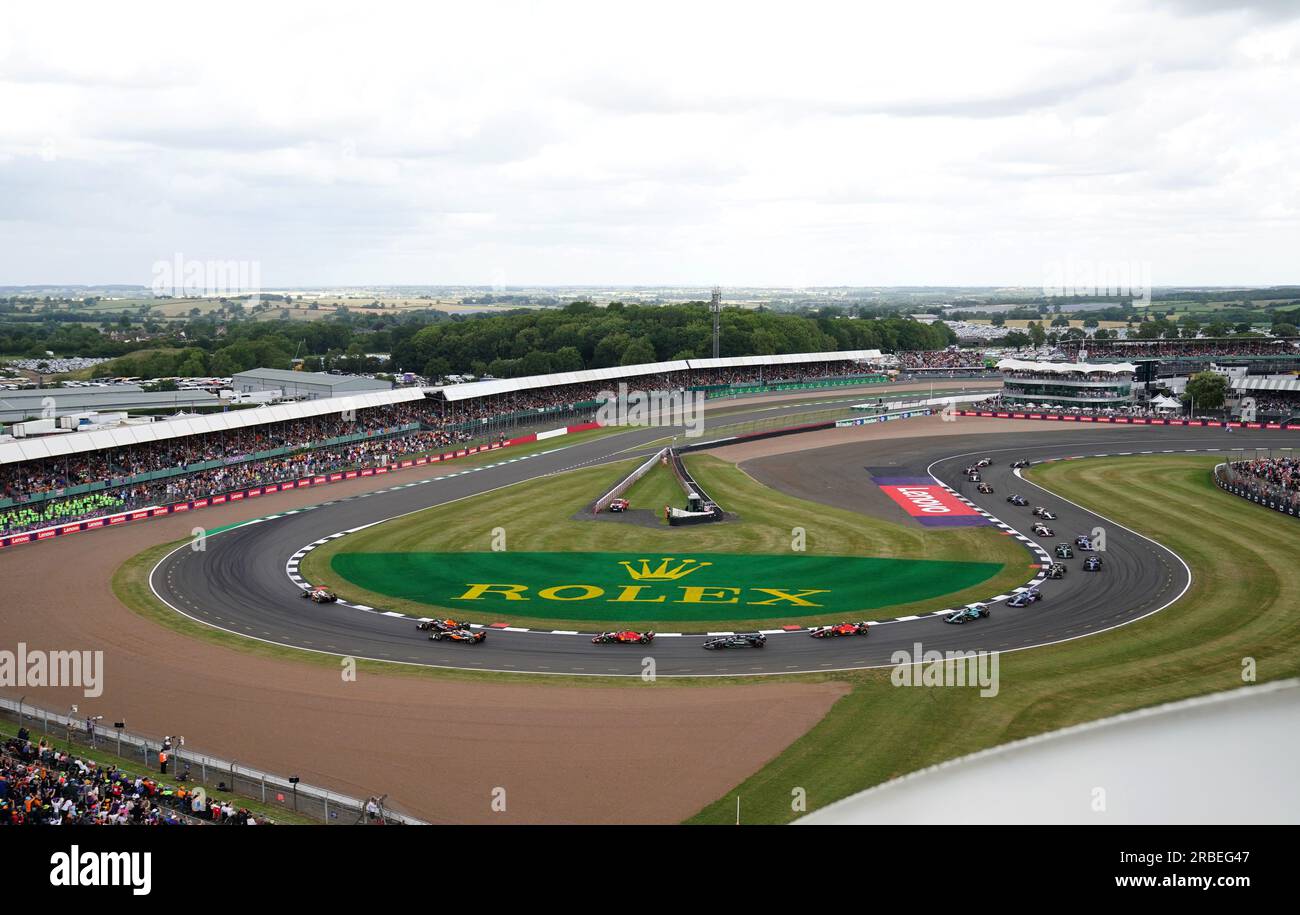 McLaren's Lando Norris leads around the Luffield corner on the opening ...