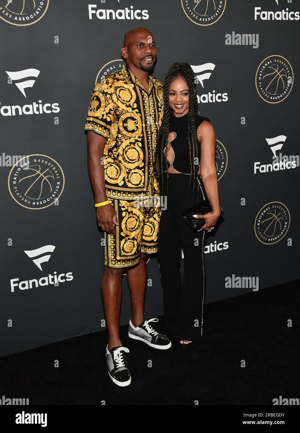 Las Vegas, USA. 09th July, 2023. Jerry Stackhouse (L) and Ramirra Marks attend the Fanatics x ...