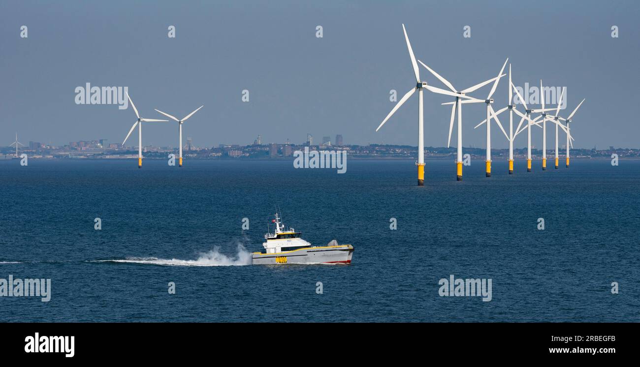 Burbo Bank, Liverpool Bay, England UK. 8 June 2023. Viewed from the sea ...