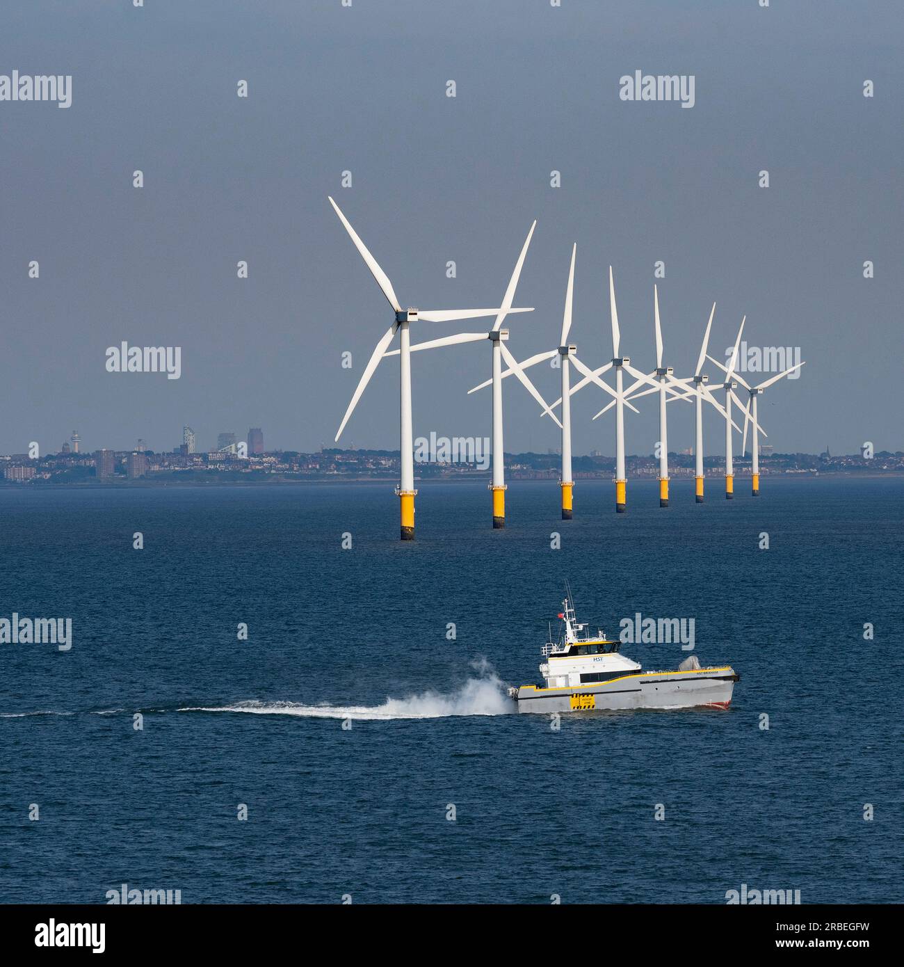 Burbo Bank, Liverpool Bay, England UK. 8 June 2023. Viewed from the sea ...