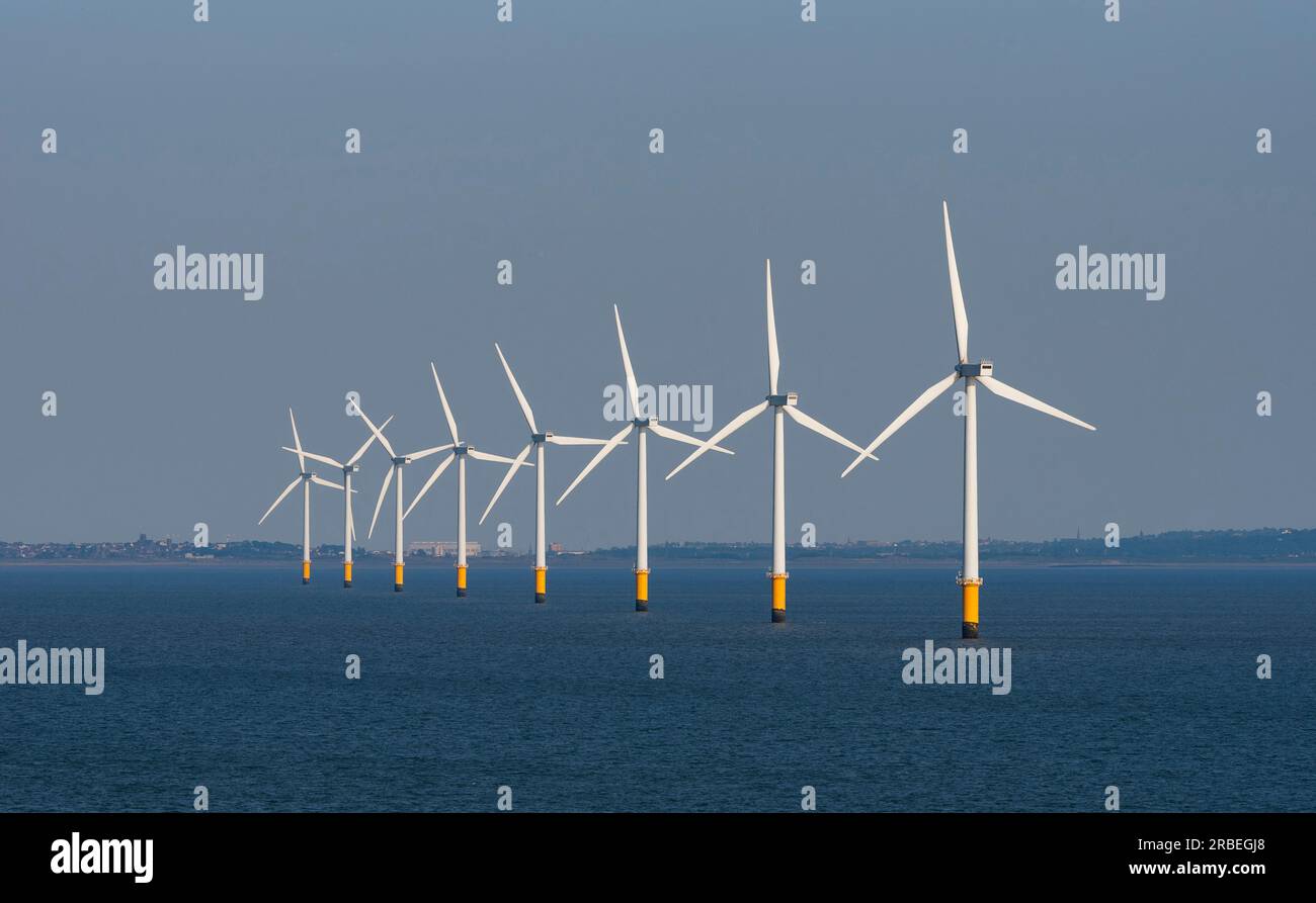 Burbo Bank, Liverpool Bay, England UK. 8 June 2023. Viewed from the sea ...