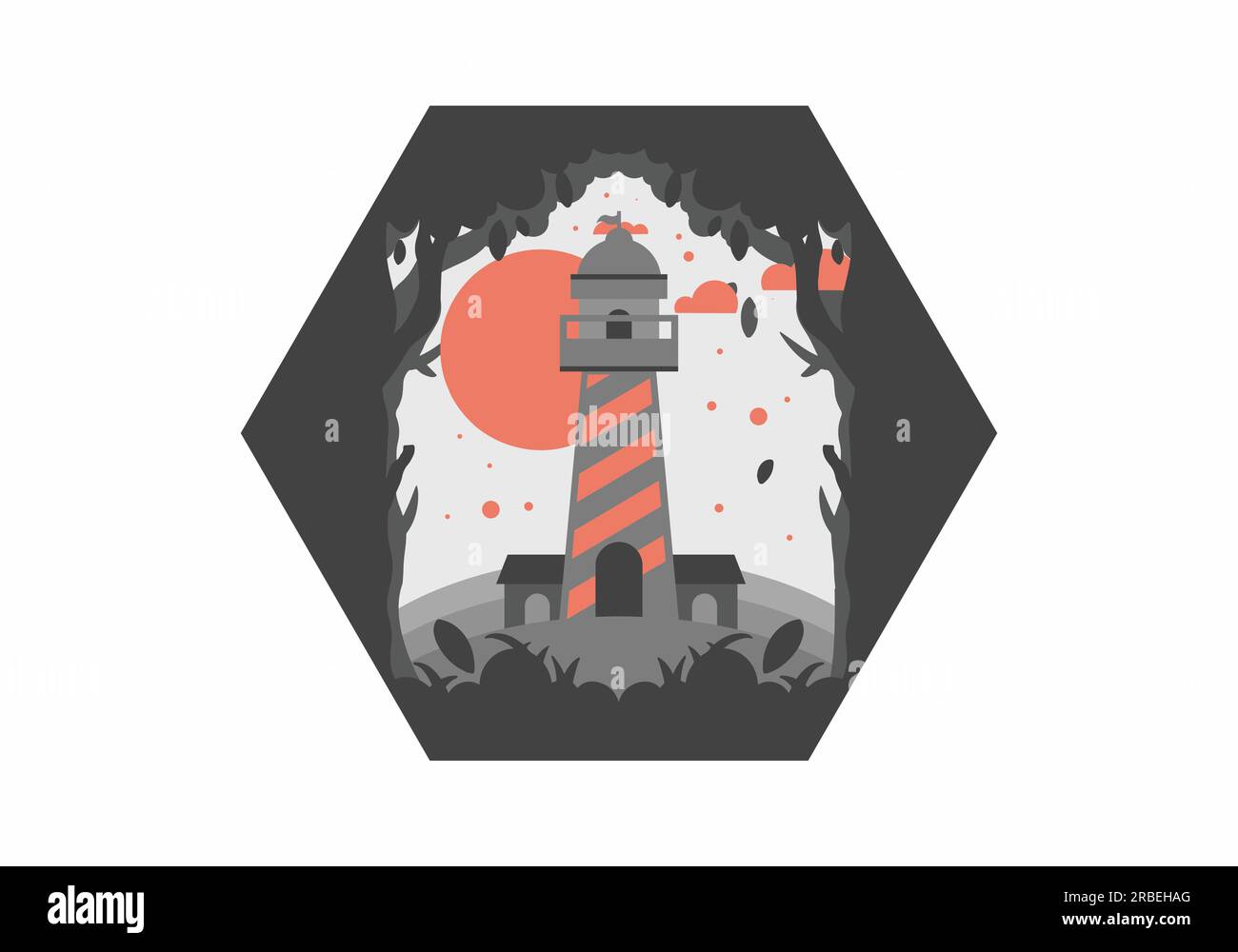 Colorful flat illustration design of lighthouse in the forest Stock ...