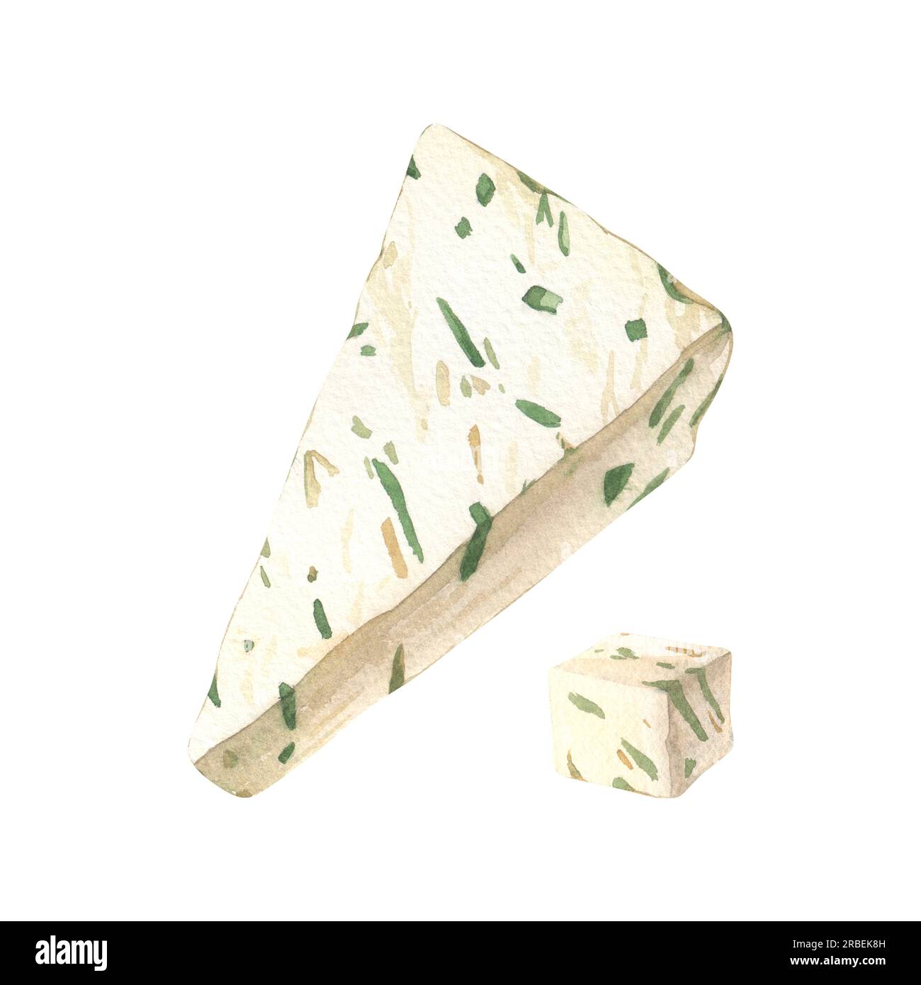 Watercolor a slice of blue cheese. Dairy and cheese products isolated ...