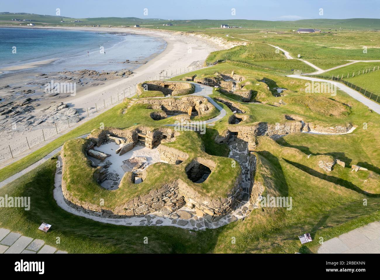 Skara Brae prehistoric settlement in Orkney, overlooking the Bay of ...