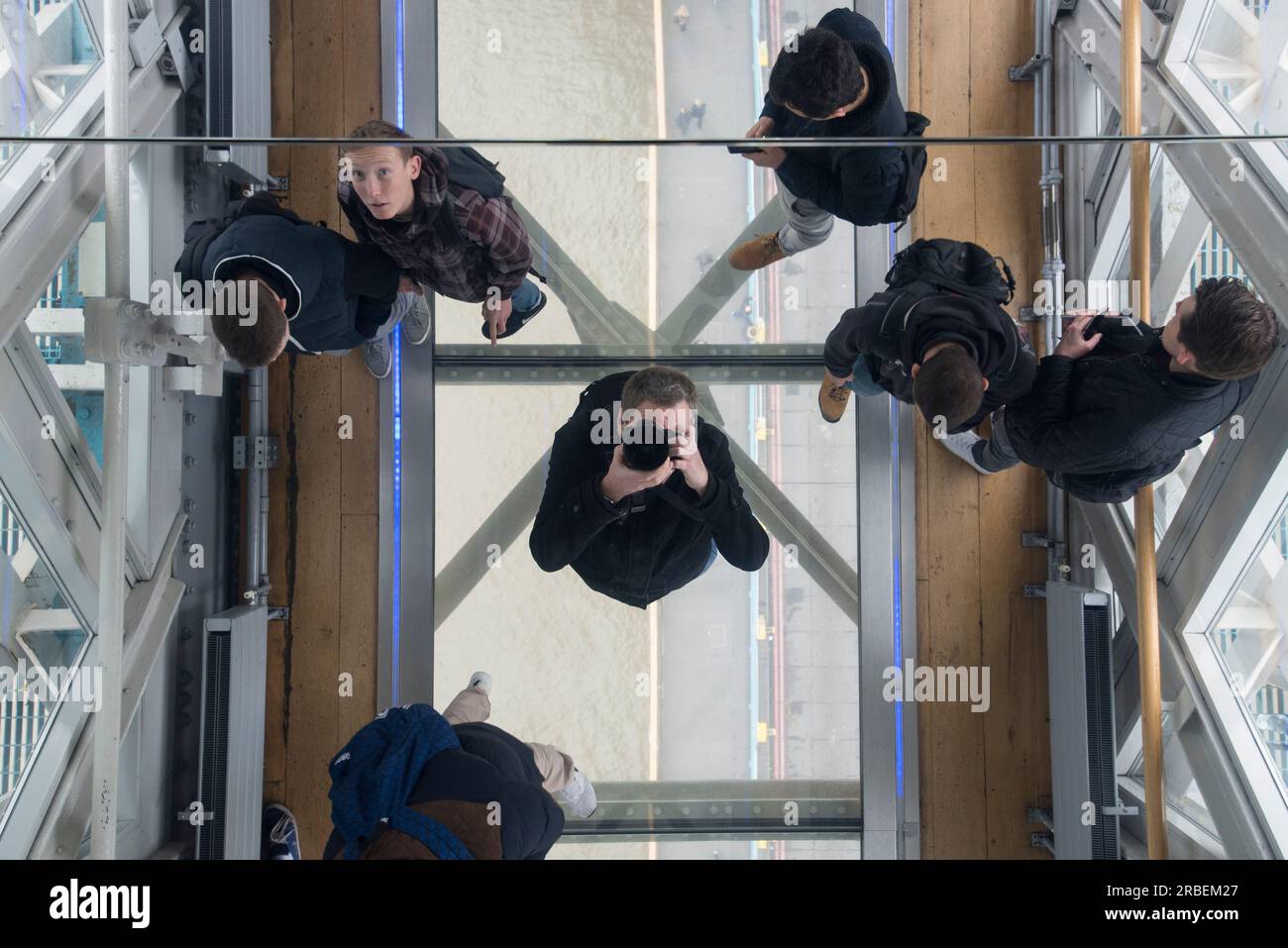 Tower Bridge elevated walkway seen through its mirrored ceiling Stock ...