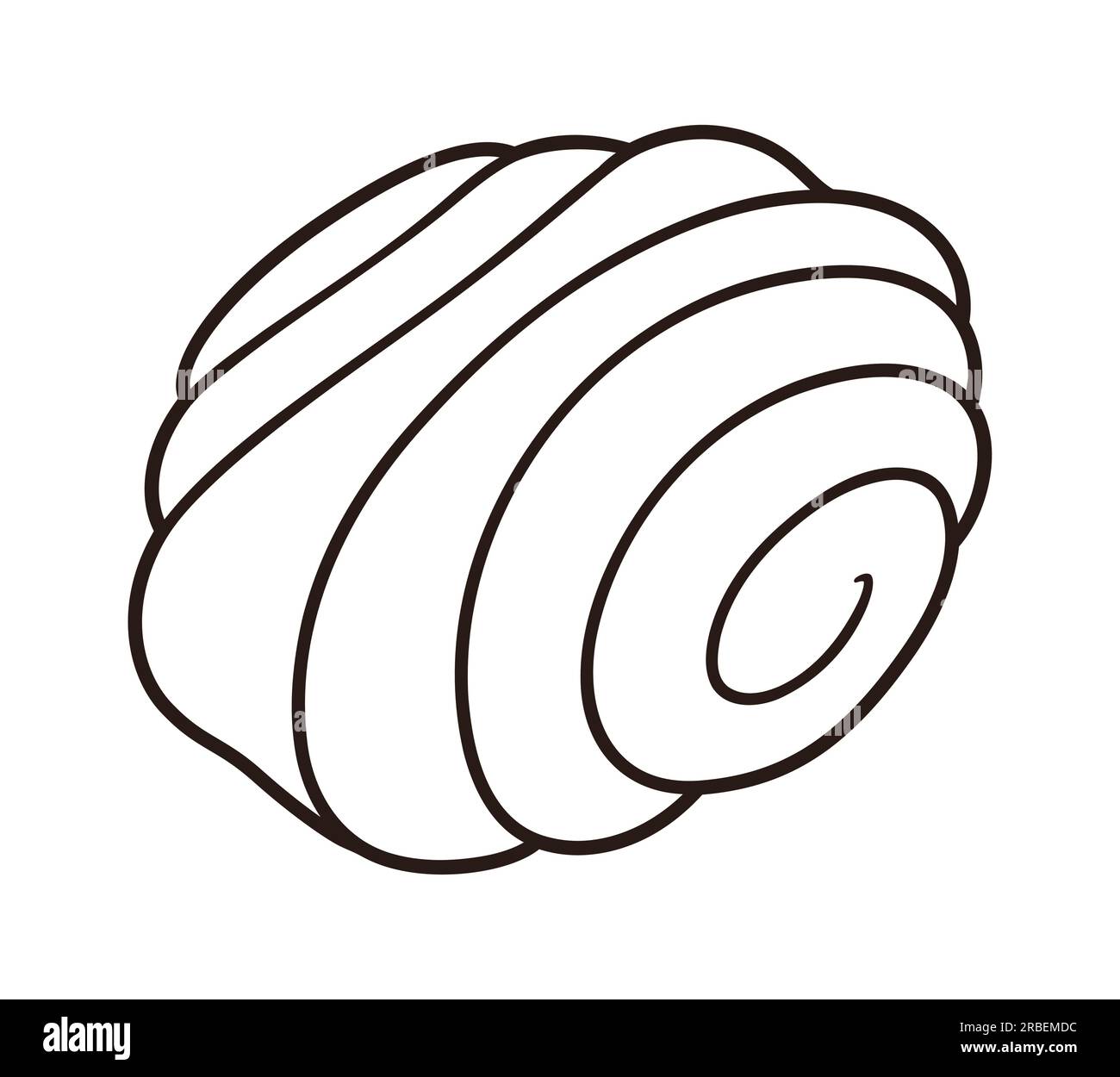 Sweet pastry roll, cartoon drawing, black and white line art. Spiral ...