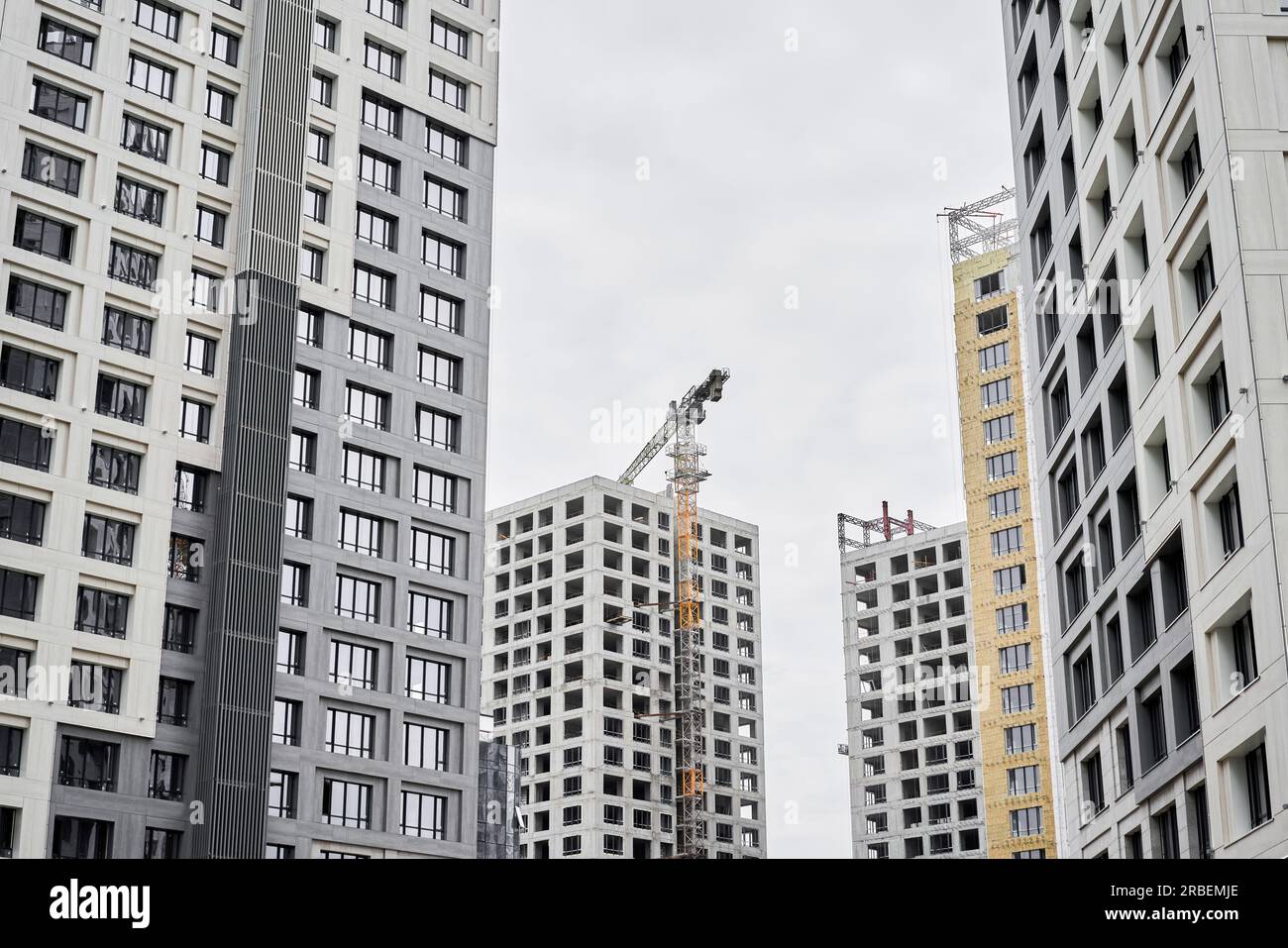 View of a large construction site with buildings under construction and ...
