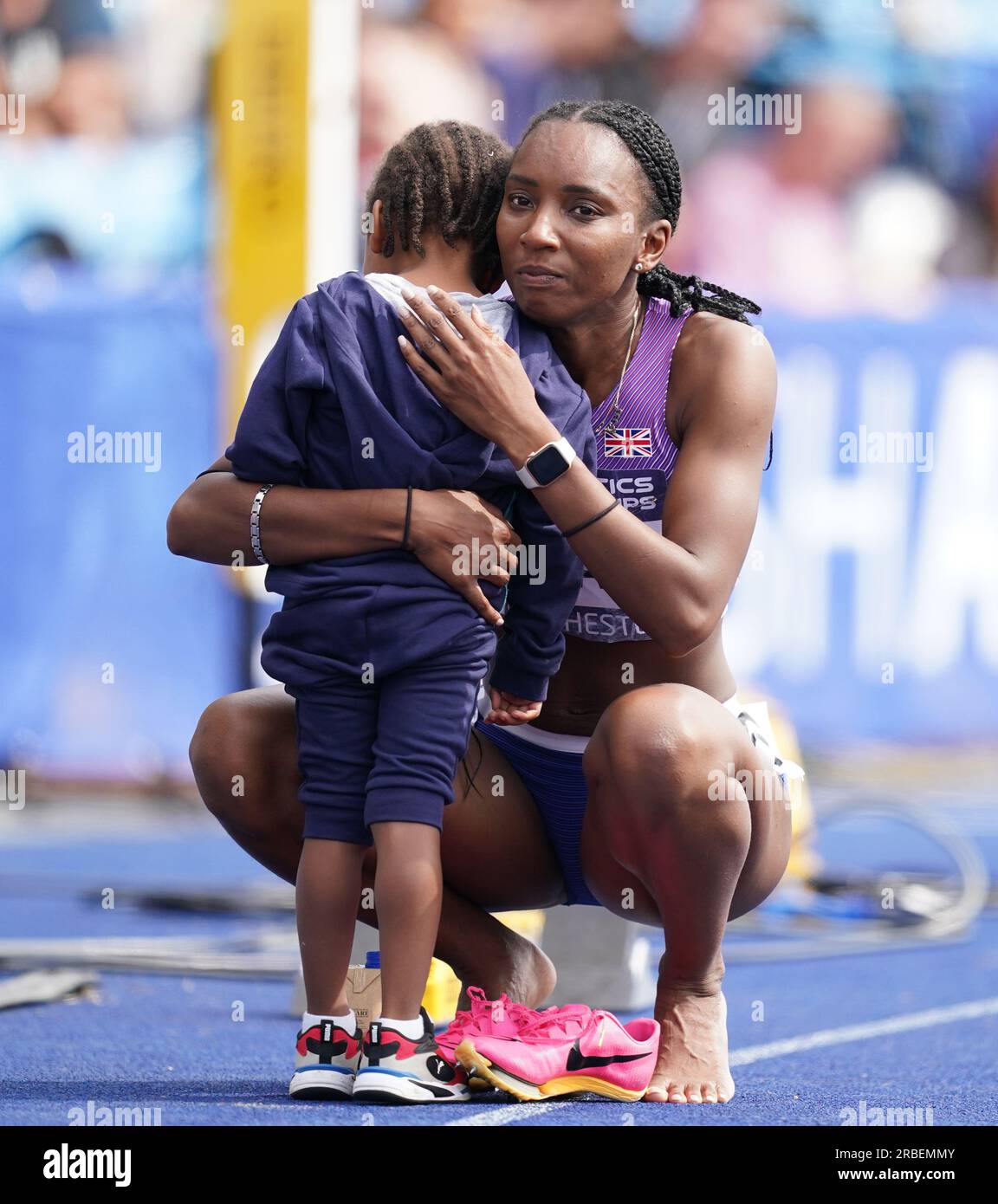 Bianca Williams, celebrates with her child after taking silver in the ...