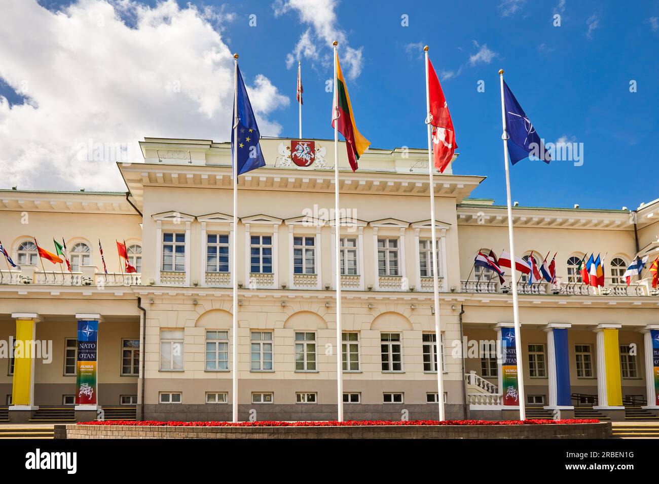 Ukraine NATO banner on building during Nato summit 2023 in Vilnius ...