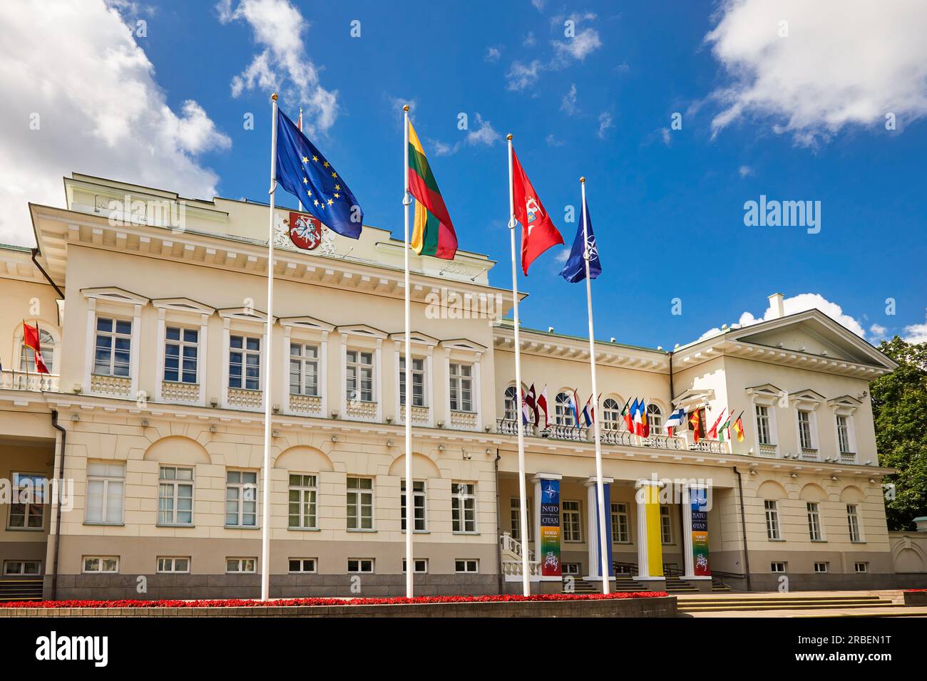 Ukraine NATO banner on building during Nato summit 2023 in Vilnius ...