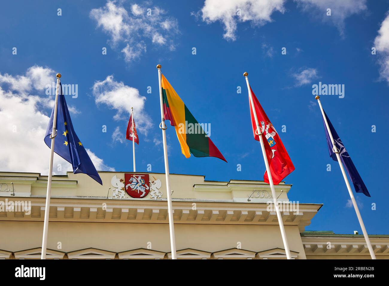Ukraine NATO banner on building during Nato summit 2023 in Vilnius ...
