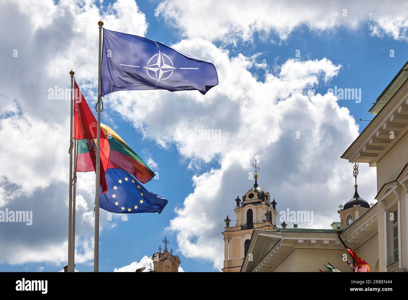 Ukraine NATO banner on building during Nato summit 2023 in Vilnius ...