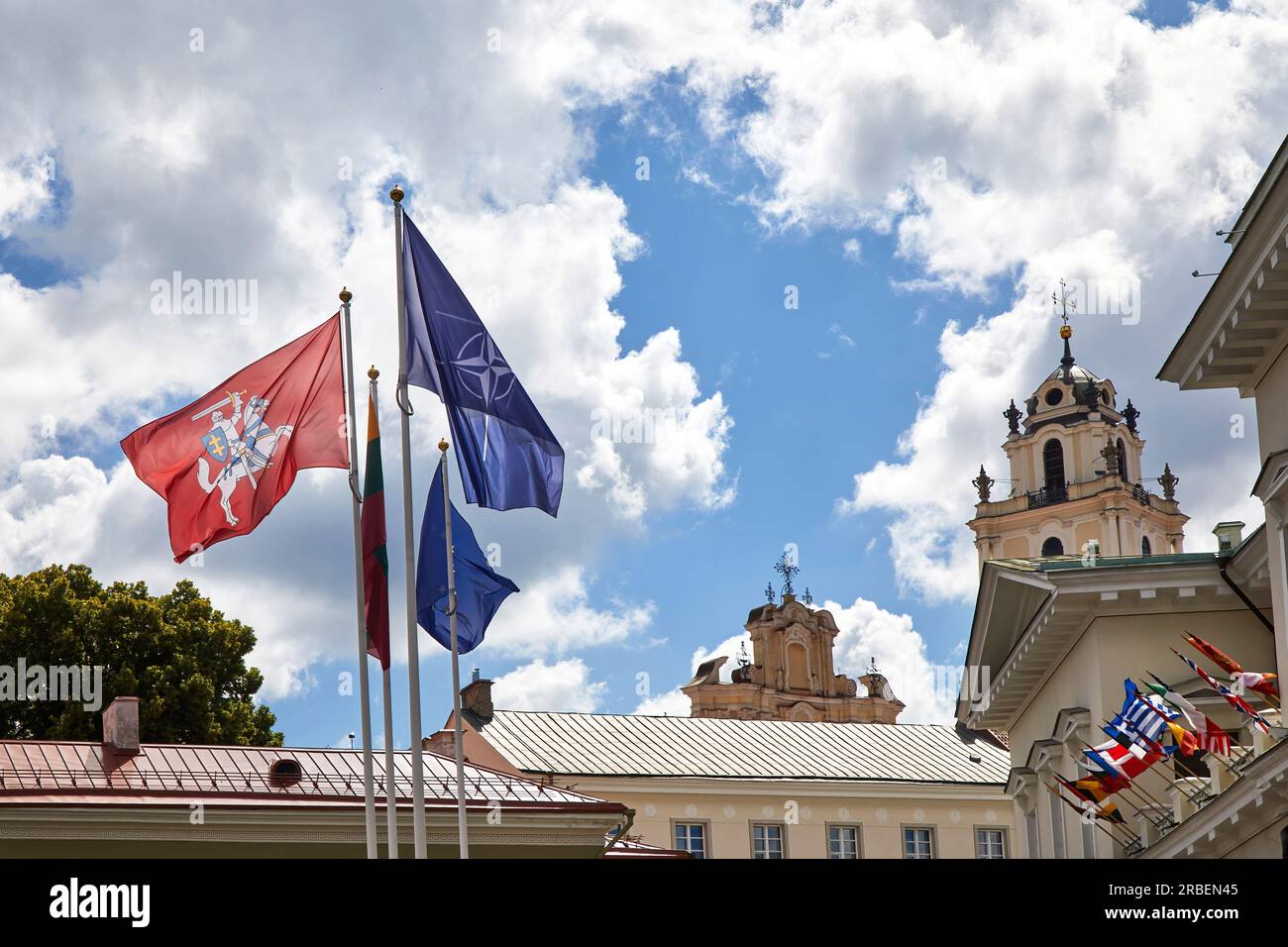 Ukraine NATO banner on building during Nato summit 2023 in Vilnius ...