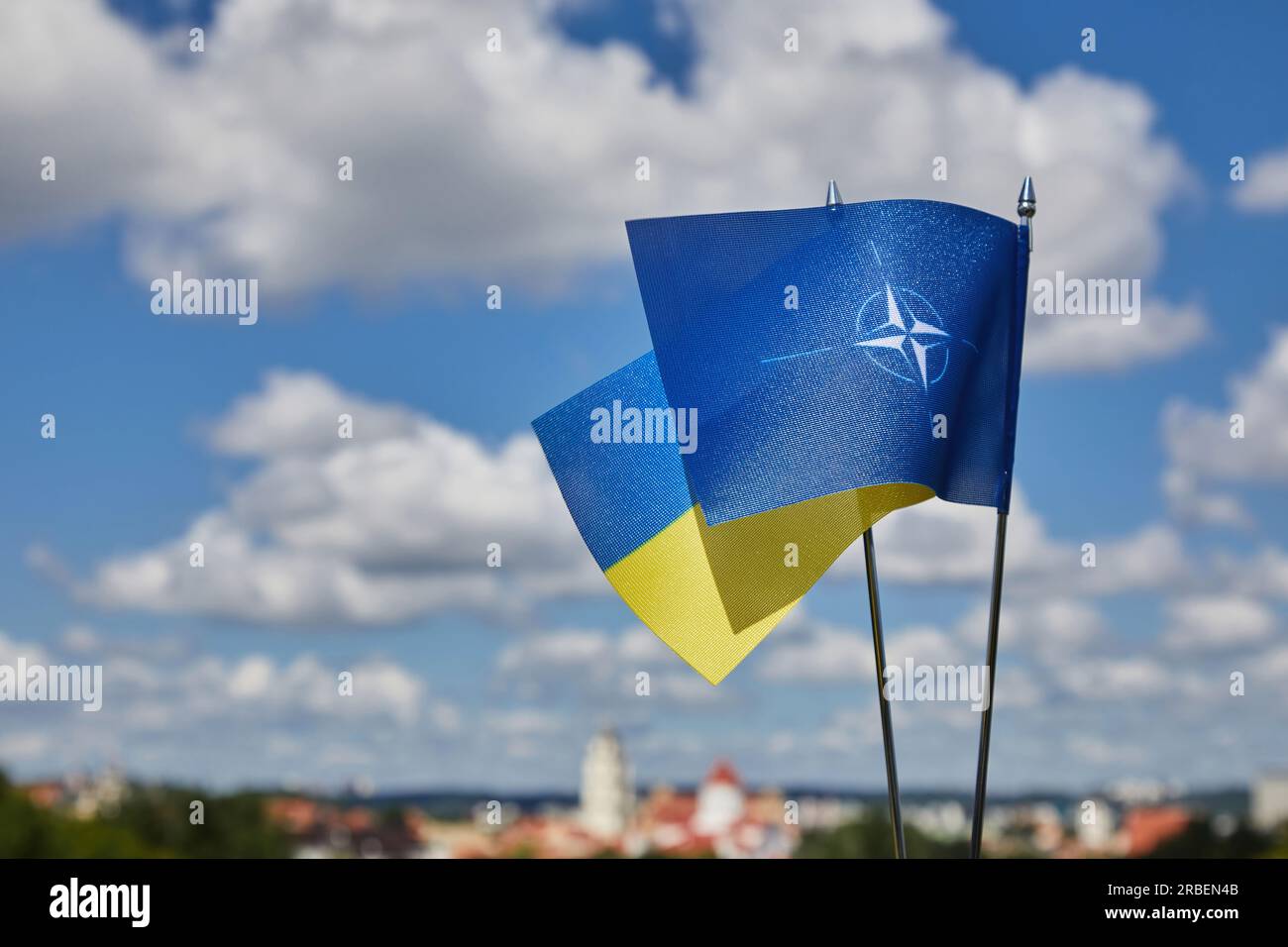 Flags of NATO and of Ukraine during Nato summit 2023 in Vilnius ...