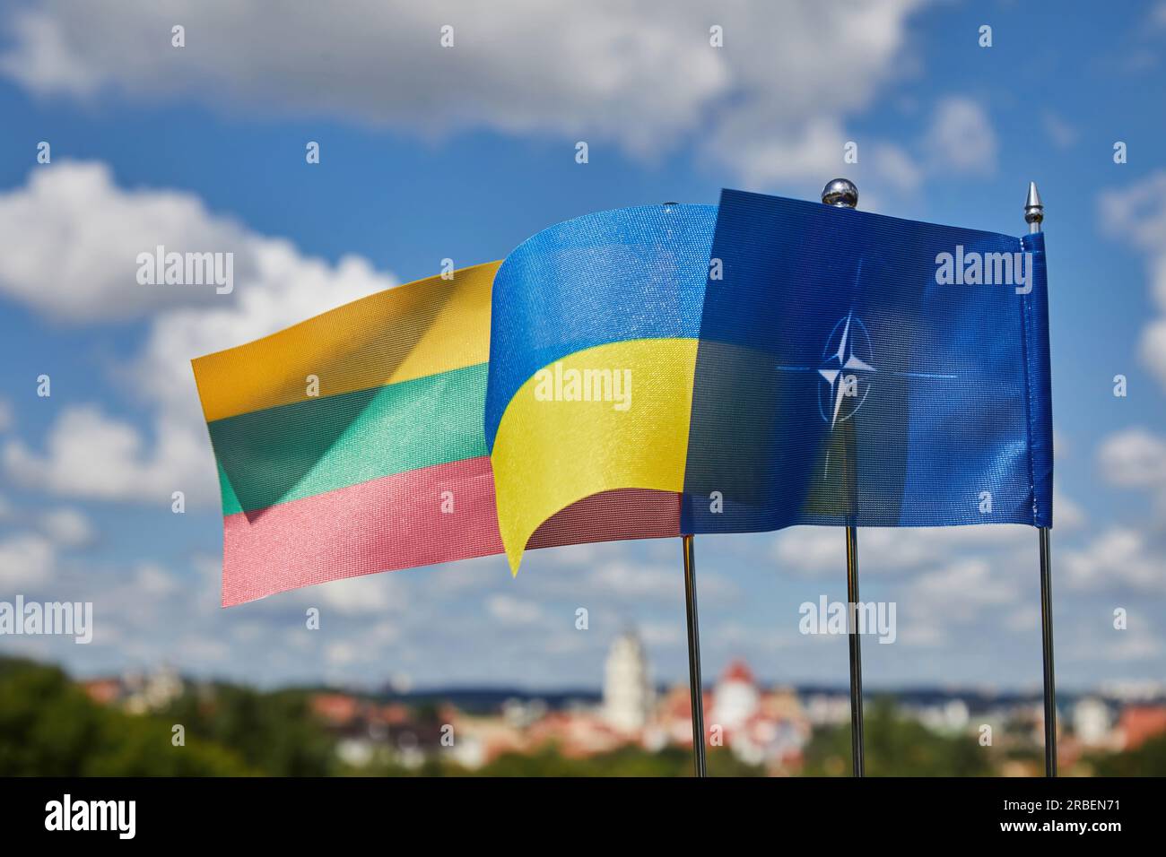 Flags of NATO and of Ukraine during Nato summit 2023 in Vilnius ...