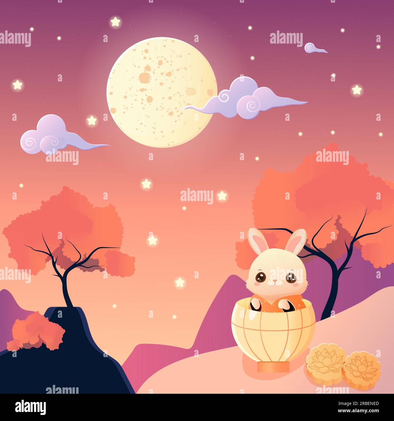 Mid Autumn festival, moon, Chinese lantern, bunny and mooncake Stock Vector Image & Art - Alamy