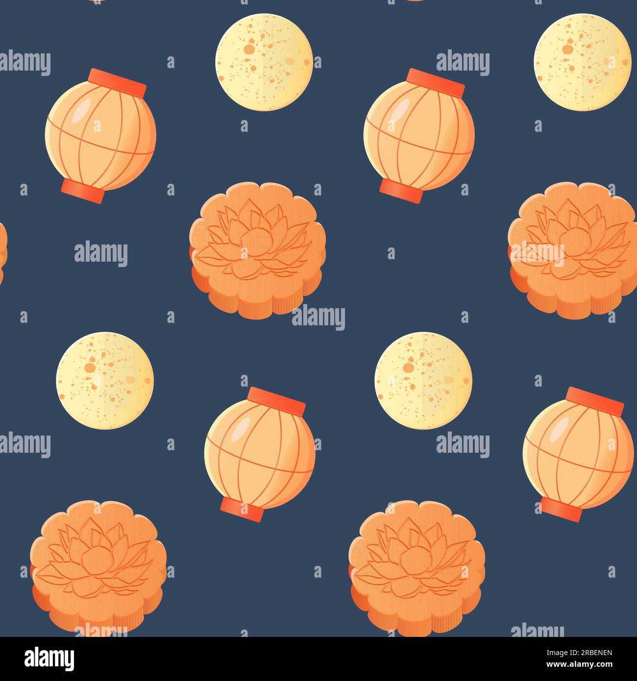 mid autumn festival pattern mooncake and Chinese lantern and moon Stock ...