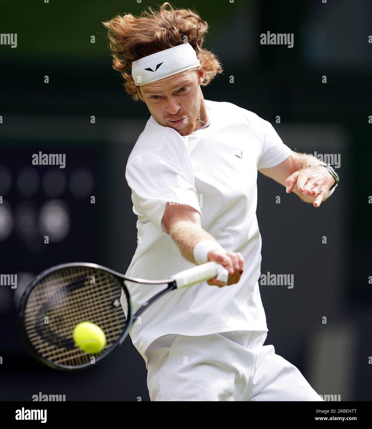 Andrey Rublev in action against Alexander Bublik (not pictured) on day ...
