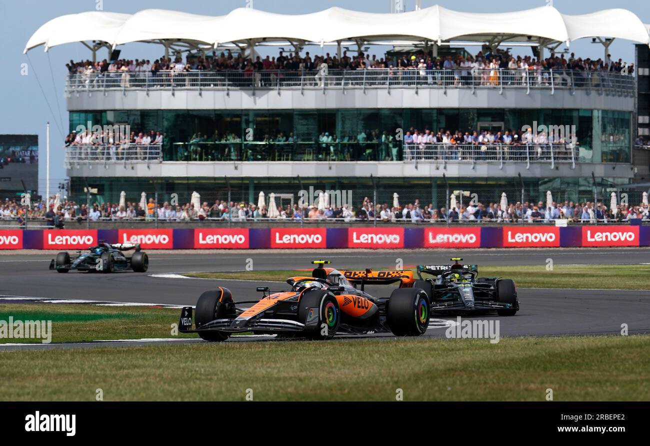 McLaren's Lando Norris in second leads Mercedes' Lewis Hamilton around ...