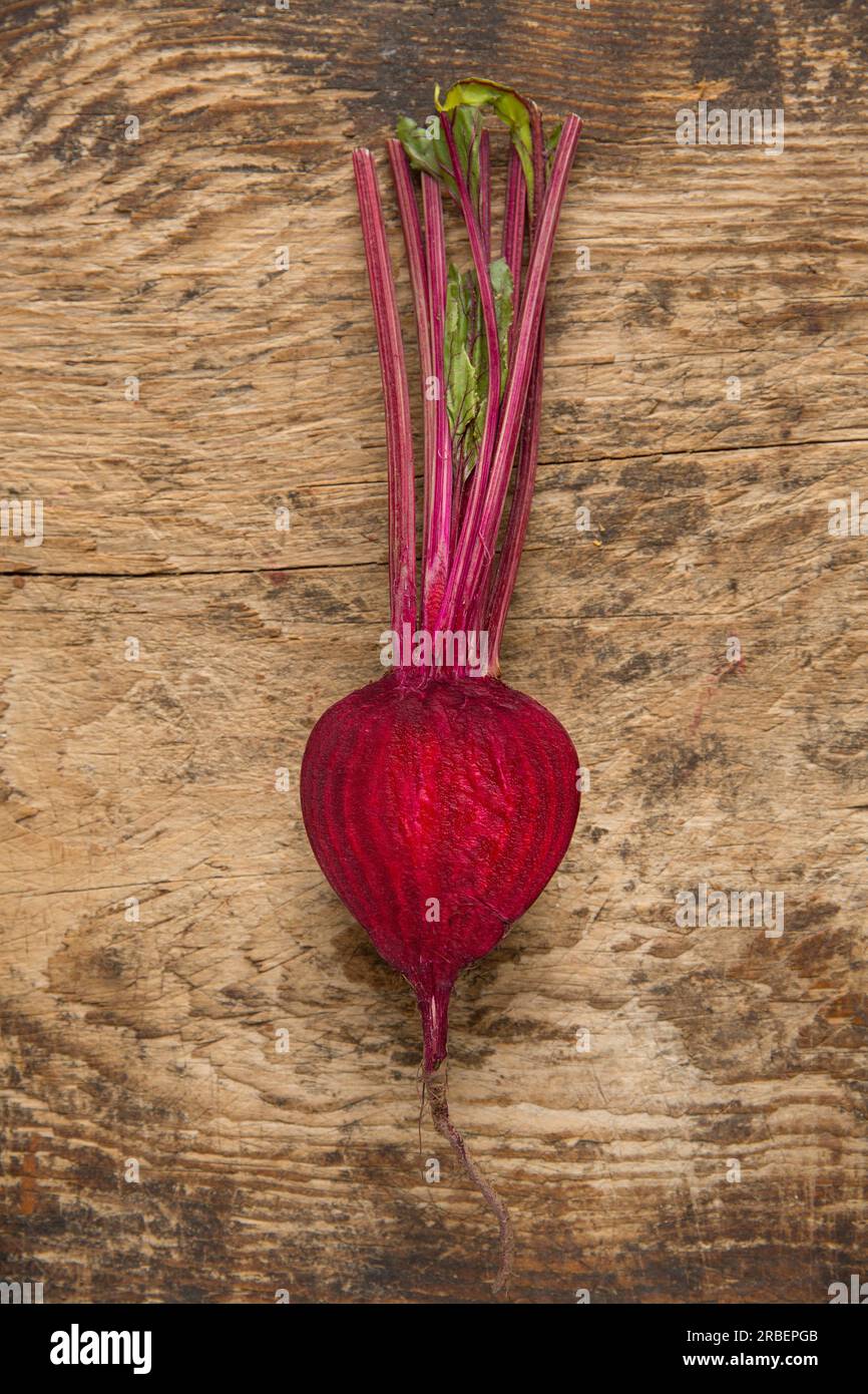 Sliced raw beetroot half from a supermarket in the UK that will be used ...