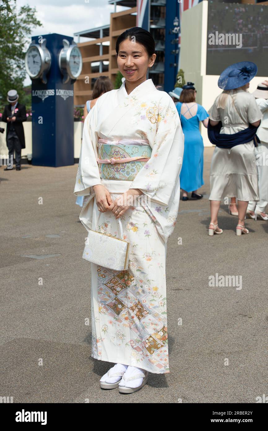 Ascot, Berkshire, UK. 22nd June, 2023. A lady wears national dress to ...