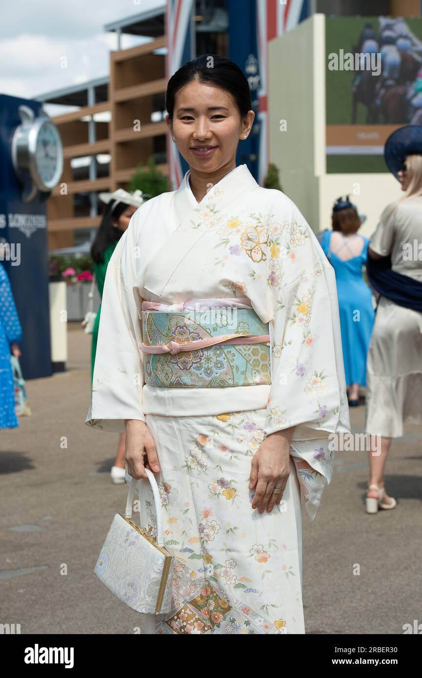 Ascot, Berkshire, UK. 22nd June, 2023. A lady wears national dress to ...