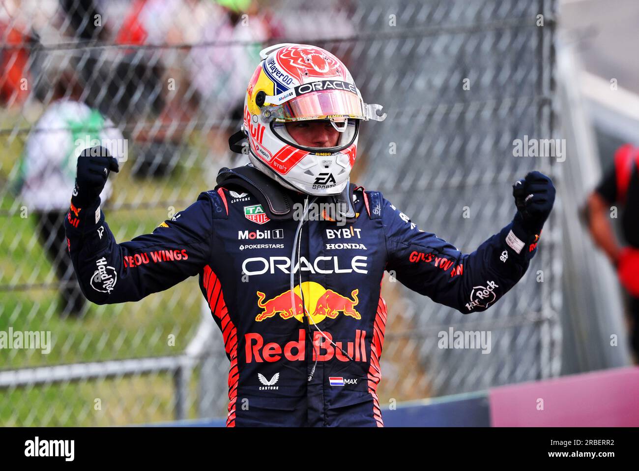 Silverstone, UK. 09th July, 2023. Race winner Max Verstappen (NLD) Red ...